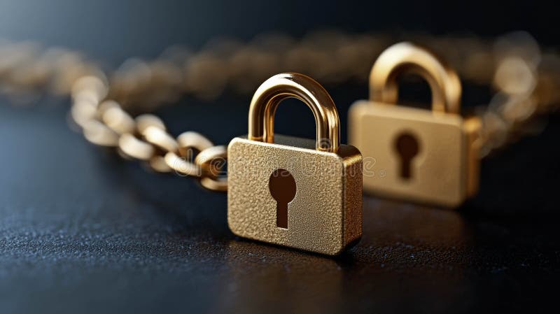 Two Golden Padlocks Strung Together with a Chain Symbolize Safety ...