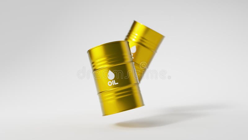 Two Golden Metal Oil Barrels Float on White Background. Front View. Oil ...
