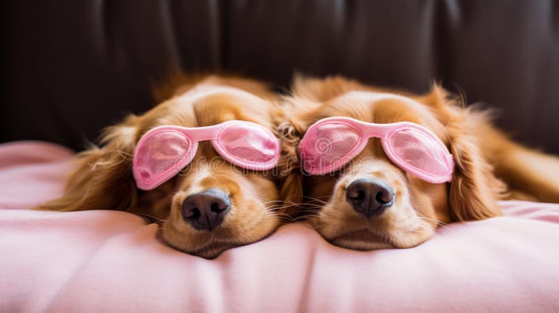 Two Golden Retriever Dogs Sleeping in Pink Sleeping Mask Stock ...