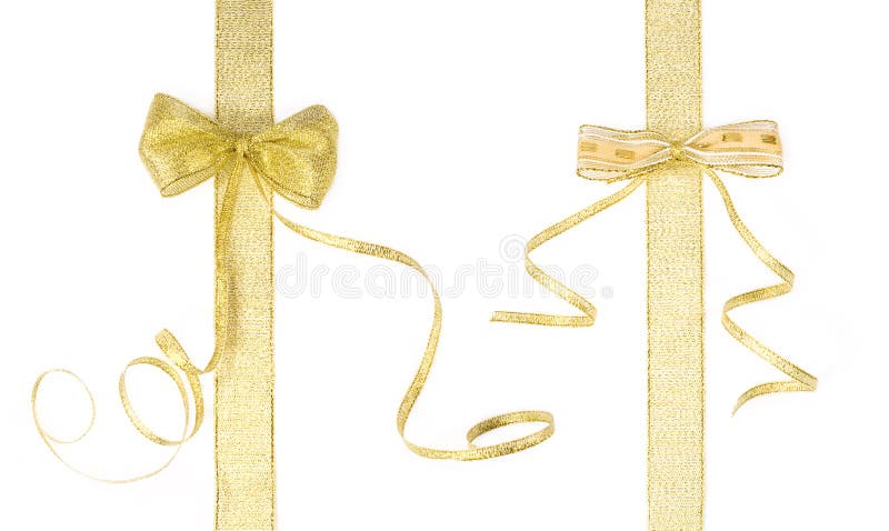 Two Golden Ribbons with Bows Stock Image - Image of golden, isolated ...