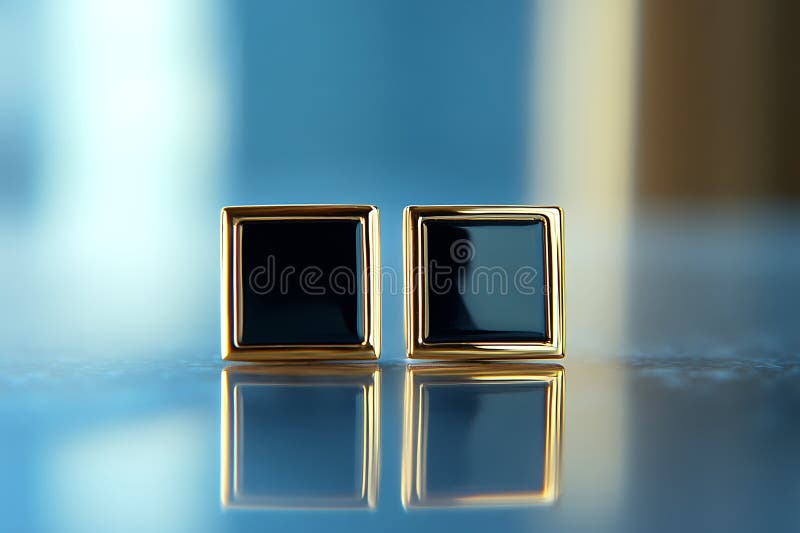 Two Golden Square Frames Lying on the Glossy Table with Reflections and Cool Lighting Stock ...