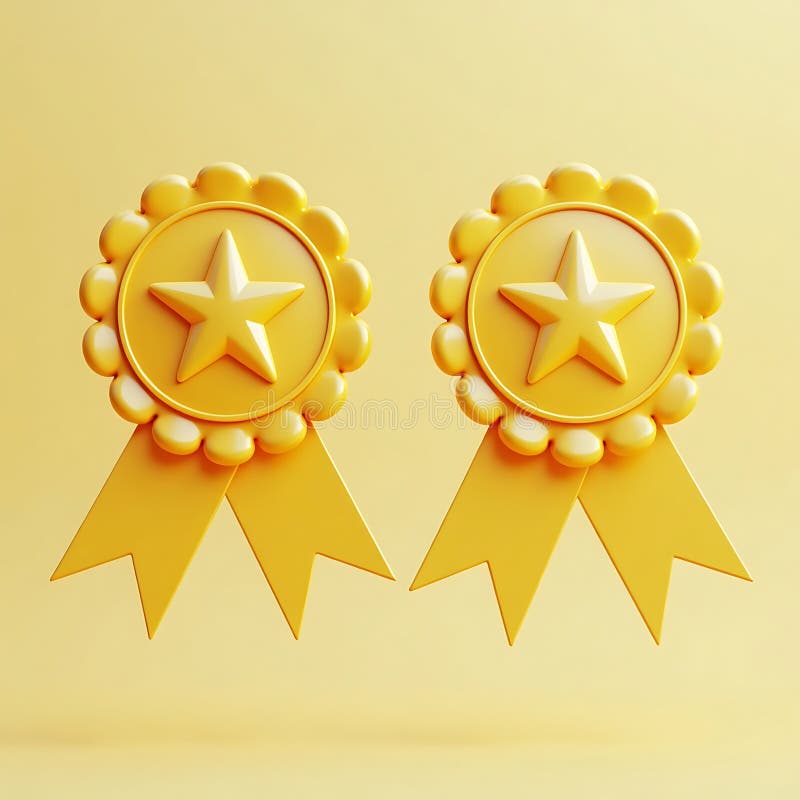 Two Golden Star Awards 3D Render Yellow Background Stock Illustration ...