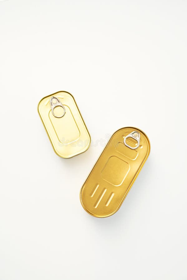 Two Golden Tin Cans with Pull Tabs on White. Canned Food and Sealed ...