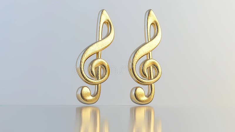 Two Golden Treble Clef Reflecting on Gray Background Representing Music ...