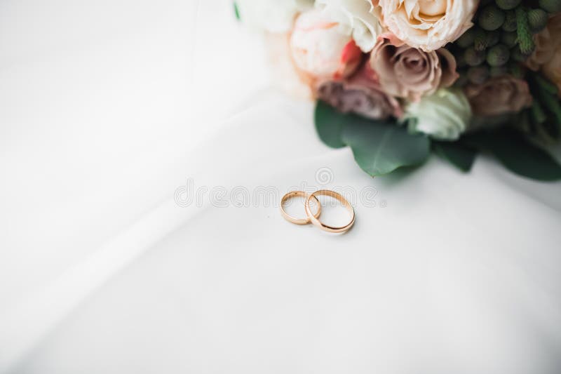Two Golden Wedding Rings Background Concept Stock Image - Image of ...