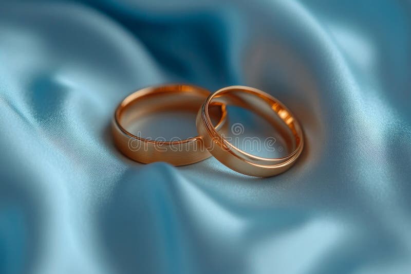 Two Golden Wedding Rings are Laying on Light Blue Satin, Symbolizing ...