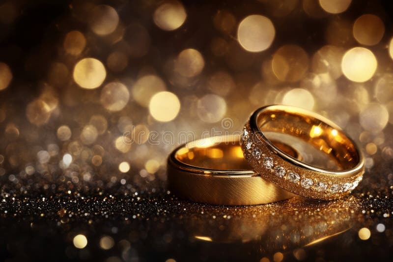 Two Golden Wedding Rings Resting on a Glittering Surface Stock Image ...