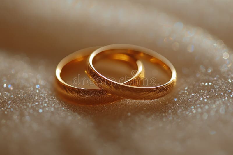 Two Golden Wedding Rings Resting on Sparkling Surface Stock Photo ...