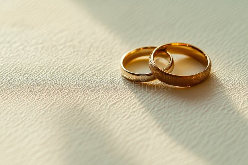 Two Golden Wedding Rings Resting on White Surface Stock Image - Image ...