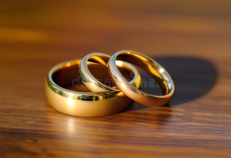Two Golden Wedding Rings on a Wooden Table Stock Illustration ...