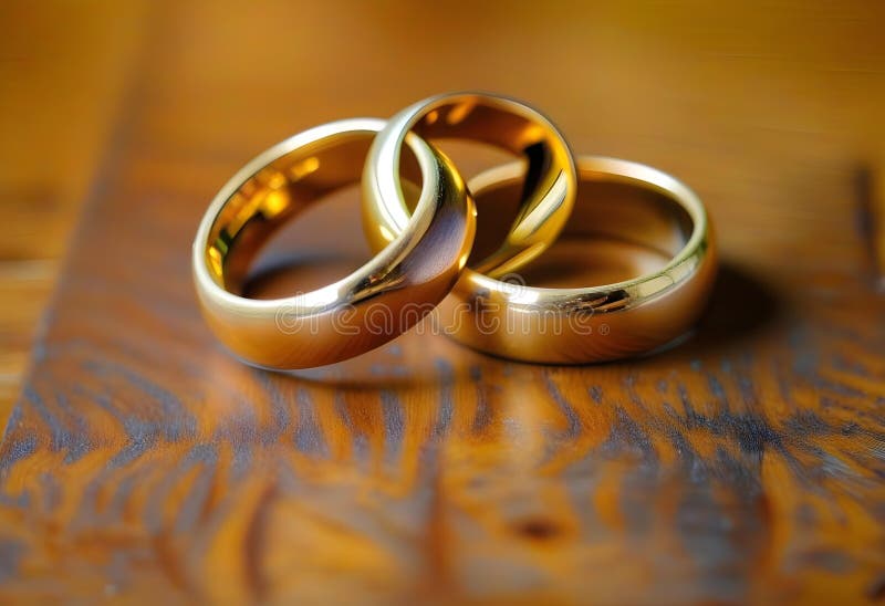 Two Golden Wedding Rings on a Wooden Table Stock Illustration ...