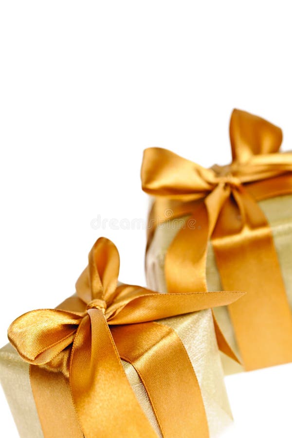 Two Golden Wrapped Gift Boxes Stock Image - Image of holidays, details ...