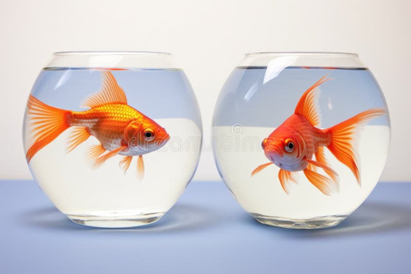 Two Goldfish Bowls Side by Side with One Fish in Each Stock Image ...