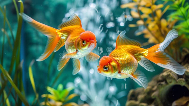 Two Goldfish Engaging in a Gentle Kiss in an Aquarium Stock ...