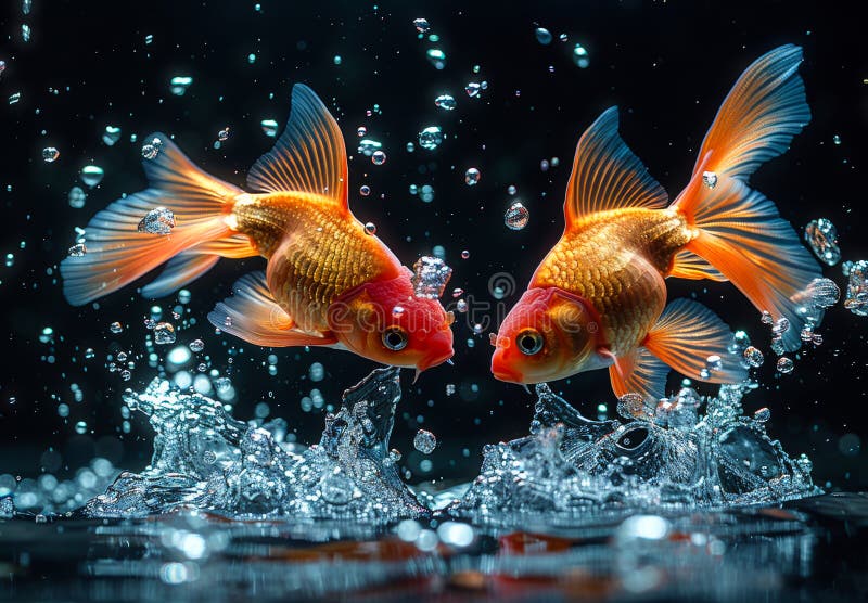Two Goldfish are Fighting with Each Other. Stock Image - Image of ...