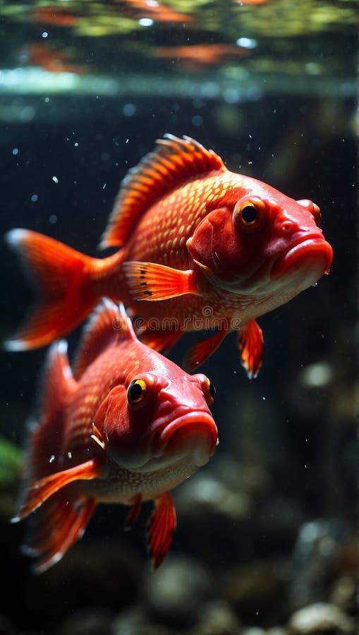 Two Goldfish Swim in an Aquarium Stock Illustration - Illustration of ...