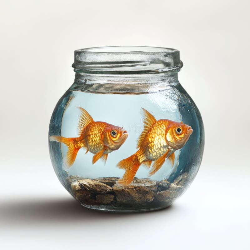 Two Goldfish Swimming in a Glass Jar Stock Photo - Image of white, fish ...