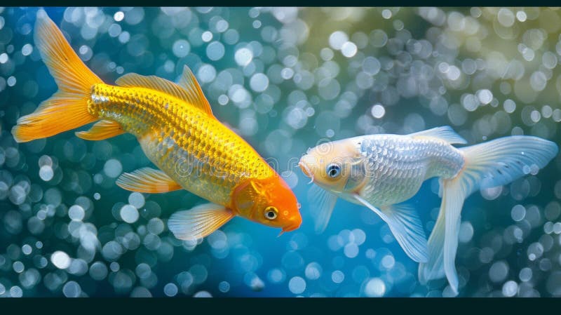 Two Goldfish are Swimming in a Pond with Bubbles, AI Stock Image ...