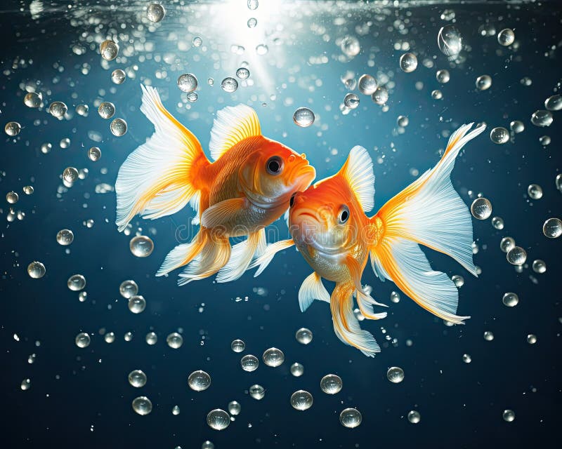 Two Goldfish in Water with Bubbles Stock Illustration - Illustration of ...