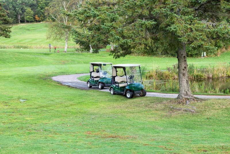 Two Golf Carts on the Golf Course Stock Photo - Image of garden, sand ...