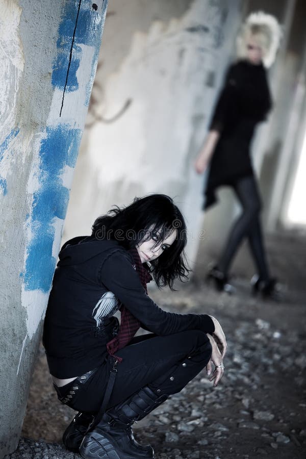 Two Goth Women at the Columns Stock Photo - Image of fashion, slim ...