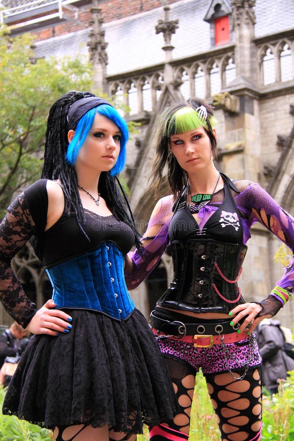 Two Gothic Girls Wearing Leather Street Style Stock Photo - Image of ...