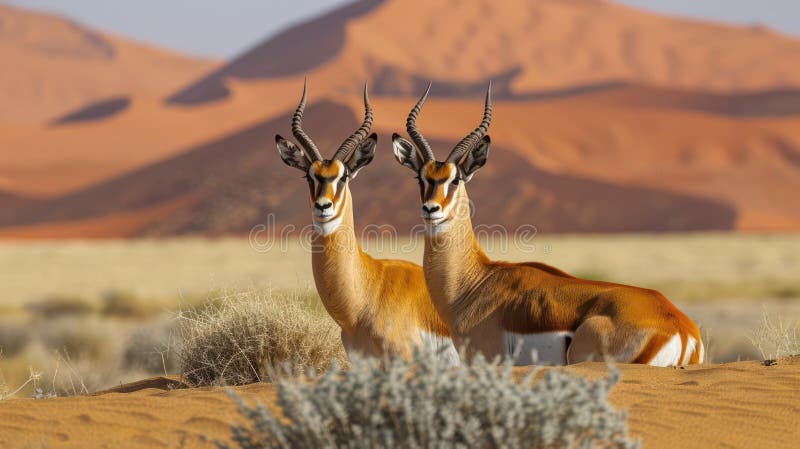 Majestic Springbok Pair in Namib Desert, Africa Stock Illustration ...