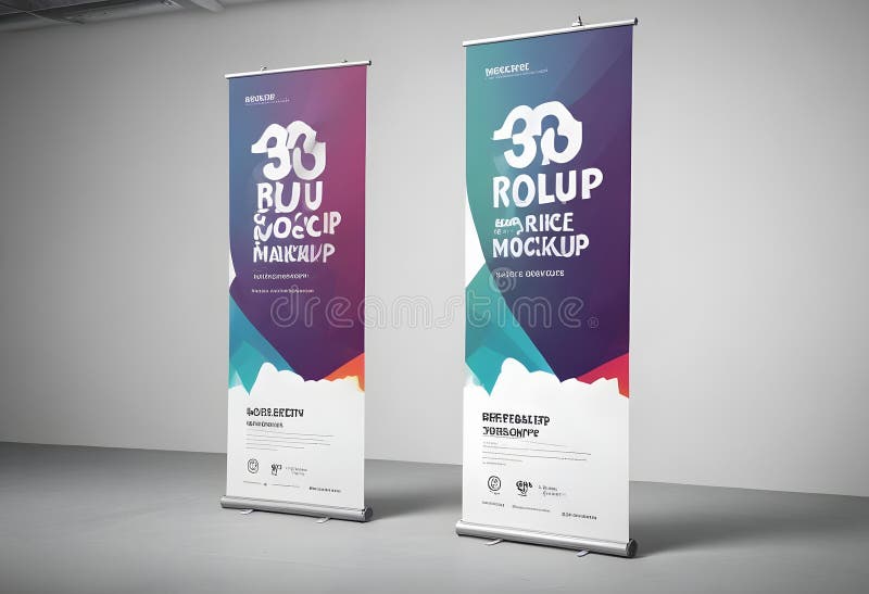 Two Gradient Roll-up Banners (Mockups) Displaying Marketing Content in ...