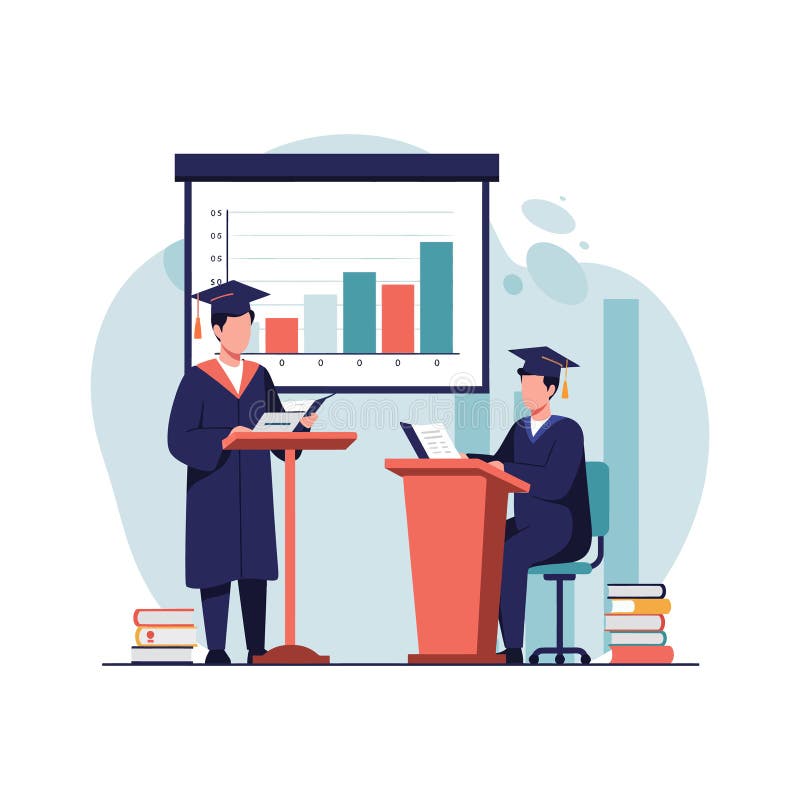 Two Graduating Students Presenting Academic Data in Minimal Flat Design ...