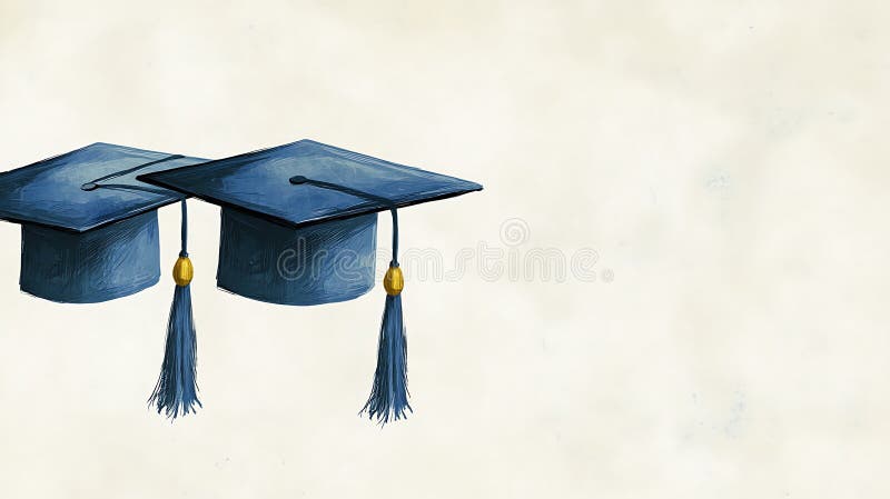 Two Graduation Caps Side by Side on Beige Background Stock Illustration ...