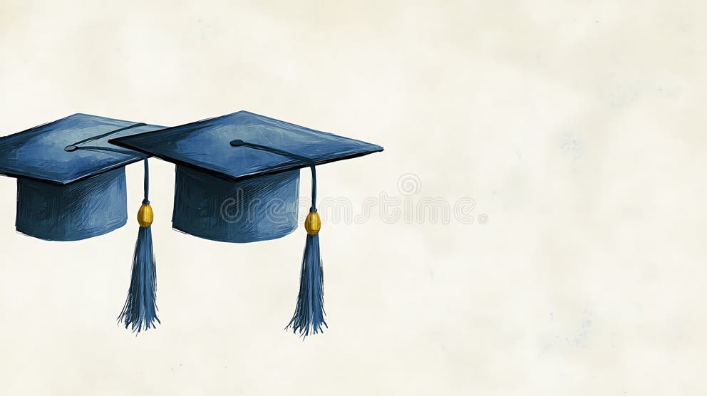 Two Graduation Caps Side by Side on Beige Background Stock Illustration ...