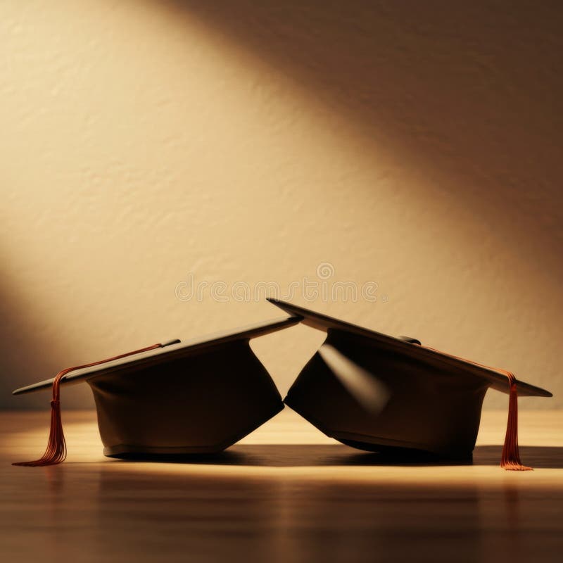 Two Graduation Caps on Wooden Surface Stock Illustration - Illustration ...