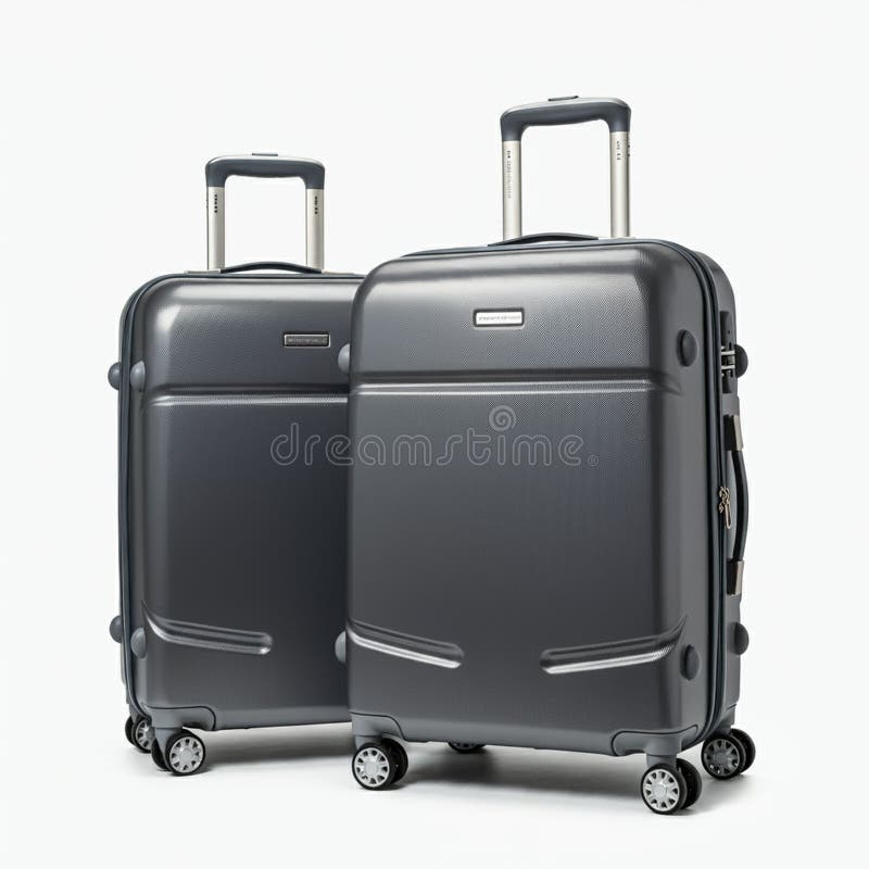 Two Gray Rolling Suitcases with Telescopic Handles. Both are Equipped ...