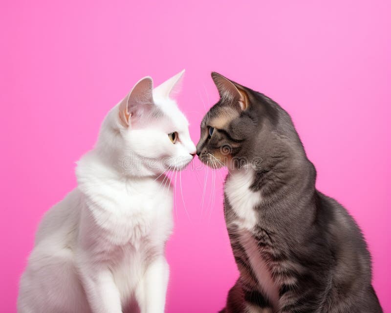 Two Gray and White Cats are Facing Each Other. Stock Illustration ...