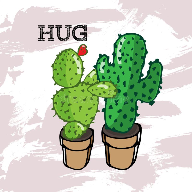 Two Green Cactus Hugging in a Pot Stock Vector - Illustration of ...