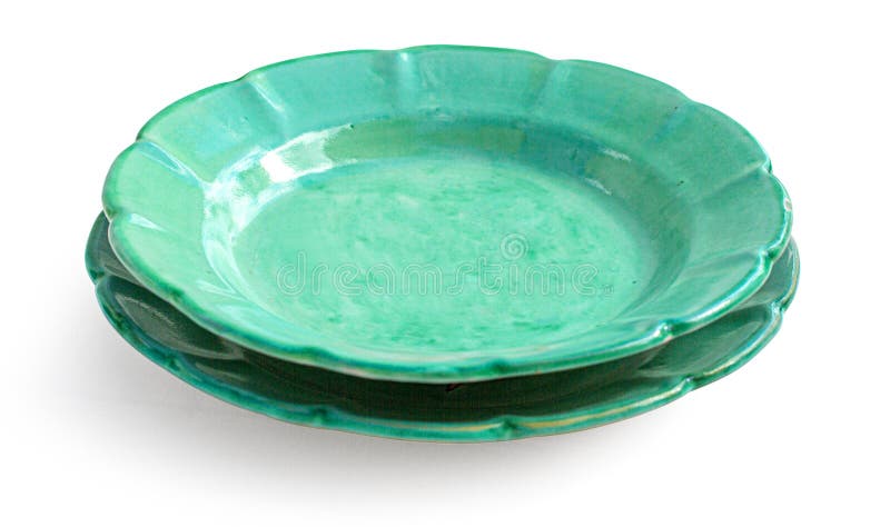Two Green Ceramic Plates Stacked on White Background Stock Image ...