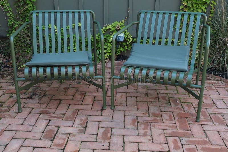 Two Green Chairs on the Pavers Patio. Stock Photo - Image of furniture ...