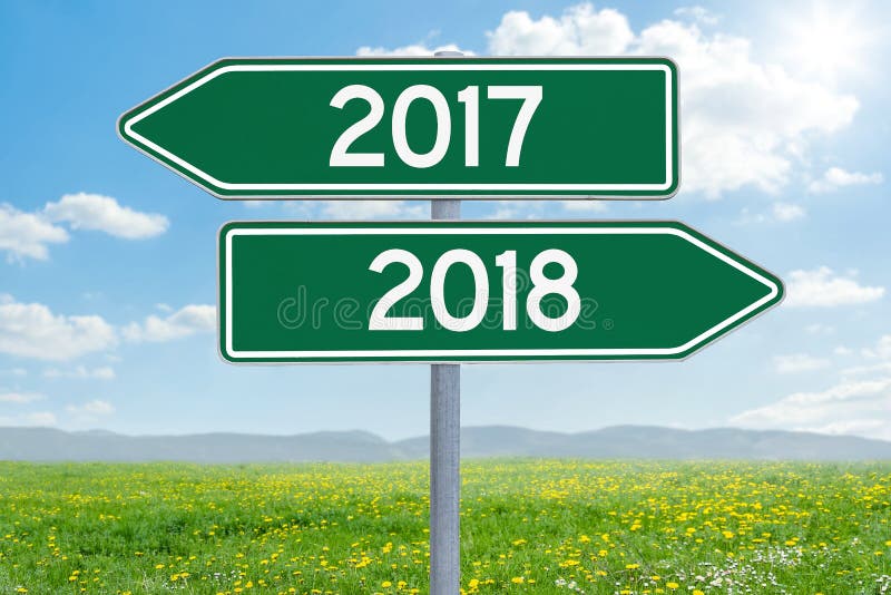 2017 and 2018 on Opposite Direction Panels Stock Image - Image of years ...