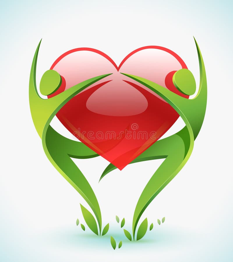 Two Green Figures Embrace a Red Hear Stock Vector - Illustration of ...