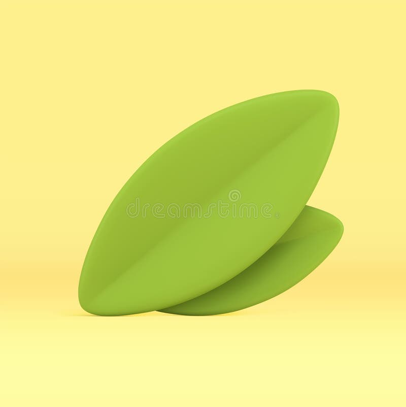 Two Green Folded Leaves 3d Decor Element Summer Natural Botanical ...