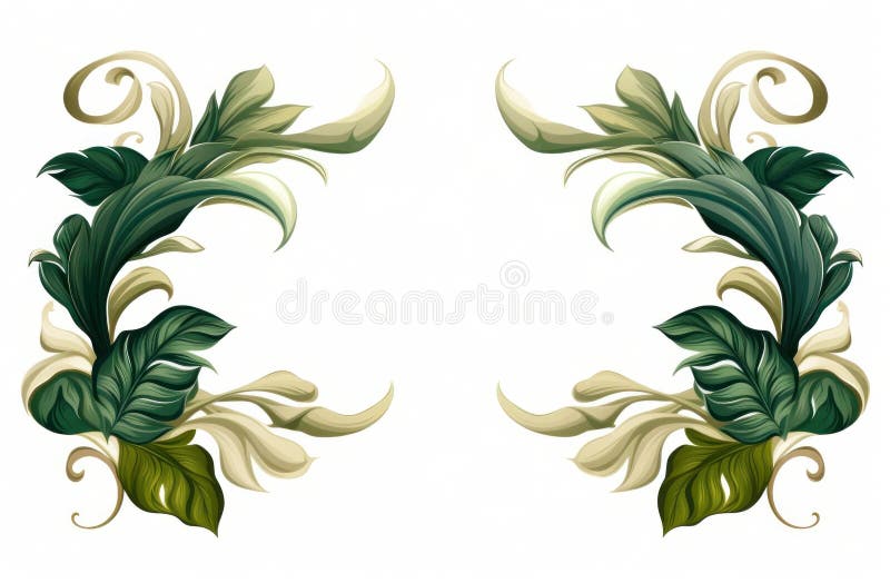 Two Green Leaves in Frame on a White Background, Stock Illustration ...
