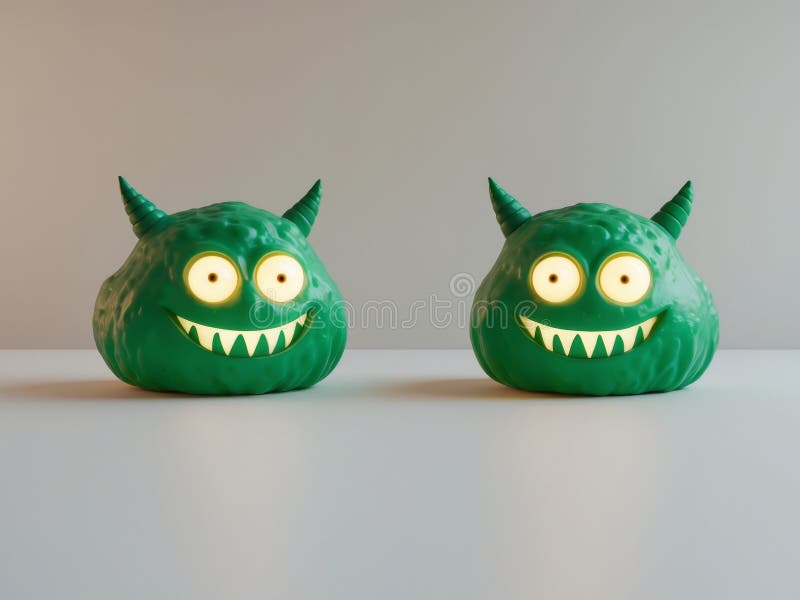 Two Green Monsters with Glowing Eyes and Sharp Teeth Stock Photo ...