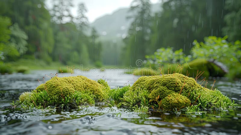 Two Green Mosses are Floating on the Surface of a River Stock Photo ...