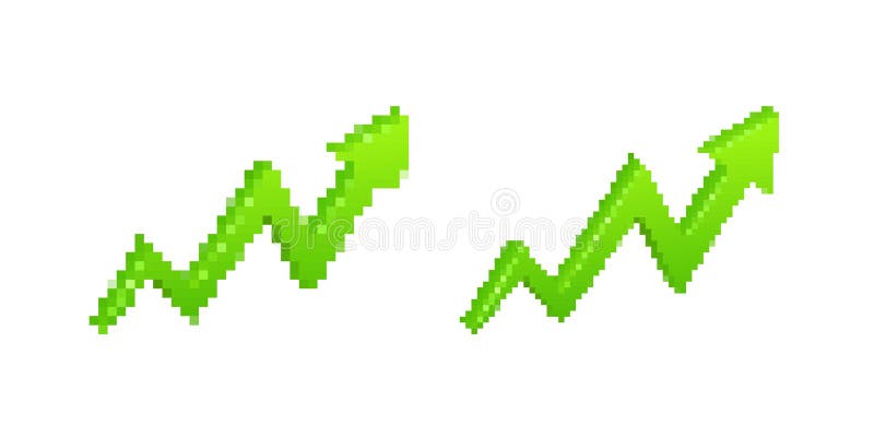 Two Green Pixelated Arrows Pointing Upward Indicating Growth and ...