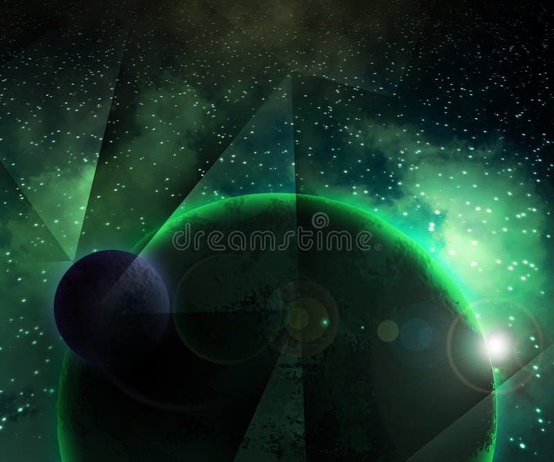 Two Green Planets Cosmic Background Stock Illustration - Illustration ...