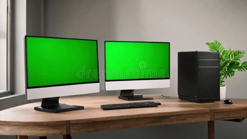 Green Screen Monitors on Desk Stock Video - Video of shot, screens ...