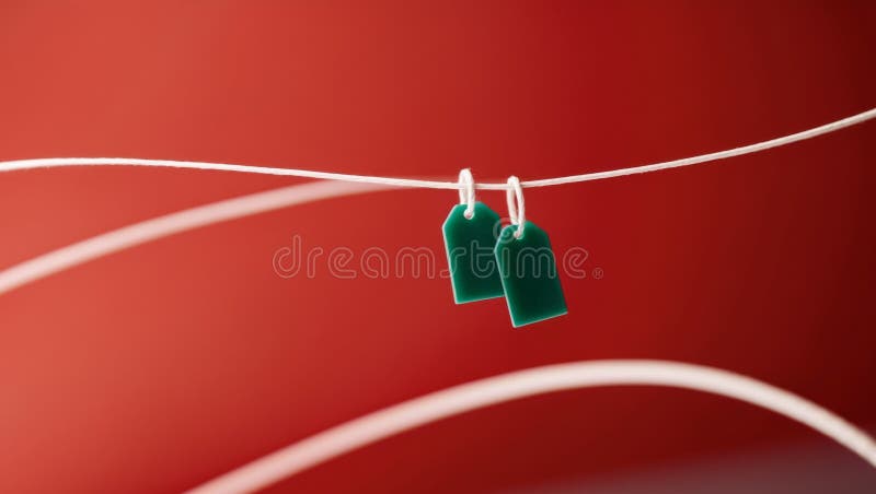 Two Green Tags with String on Red Background. Stock Image - Image of ...
