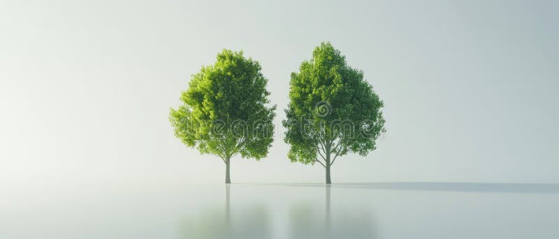 TWO GREEN TREES STAND TALL and ISOLATED on a WHITE BACKGROUND Stock ...