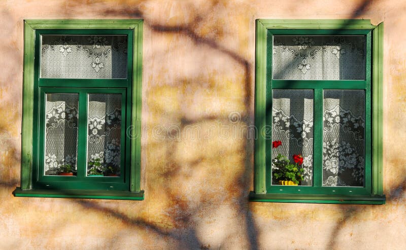 Two green windows. stock photo. Image of abode, frame - 22071702