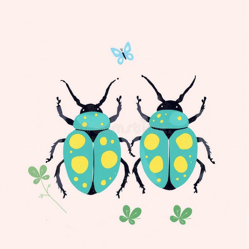 Two Green and Yellow Bugs with Yellow Spots on Their Backs Stock ...